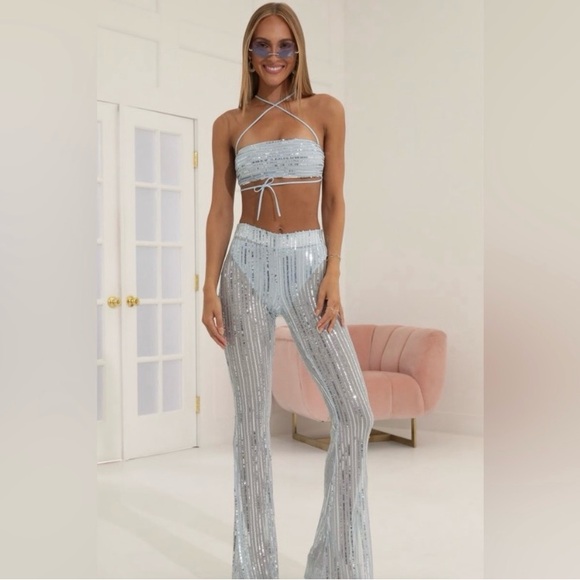 Lucy in the Sky | Pants & Jumpsuits | Lucy In The Sky Sequin Striped Sheer Pant | Poshmark